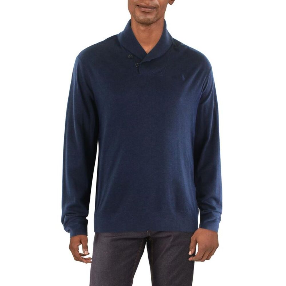 Polo Ralph Lauren Mens Navy Herringbone Fleece Pullov… - Gem